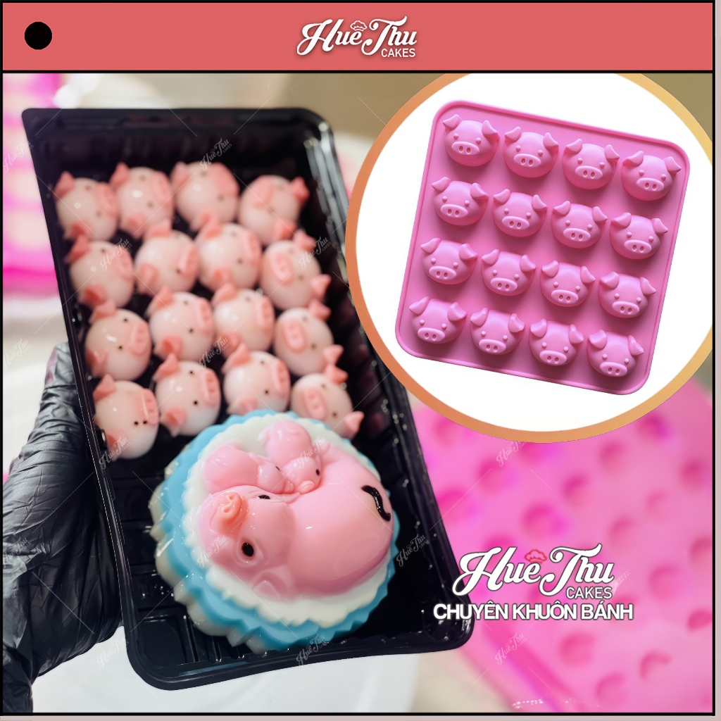 Khuôn silicon Mặt Heo dễ thương 16x16cm đổ tạo hình cho bánh rau câu ...