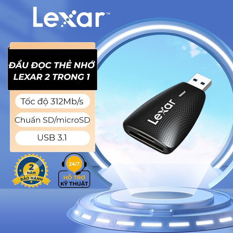 Đầu đọc thẻ nhớ 2 trong 1 Lexar LRW450UB, tương thích thẻ SD/ microSD, tốc độ đọc 312Mb/s, BH 2 ...