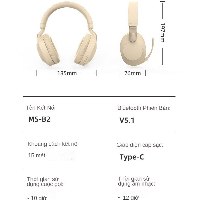Tai Nghe Bluetooth Chụp Tai MS-B2 Có Micro Rời Giấu Trong, Âm Thanh Hifi, Chống Ồn Cao ...