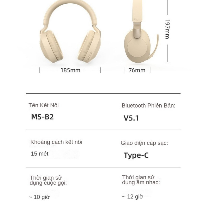 Tai Nghe Chụp Tai Headphone MS-B2 BlueTooth 5.1 Có Micro Đàm Thoại Xoay Nhiều Góc Độ, Âm Thanh ...