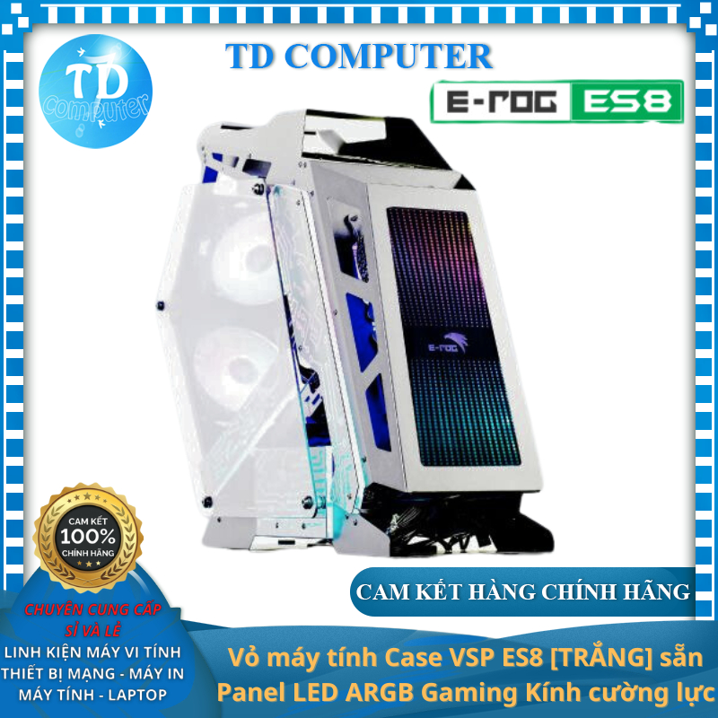 Vỏ máy tính Case VSP ES8 [TRẮNG] sẵn Panel LED ARGB Gaming Kính cường ...