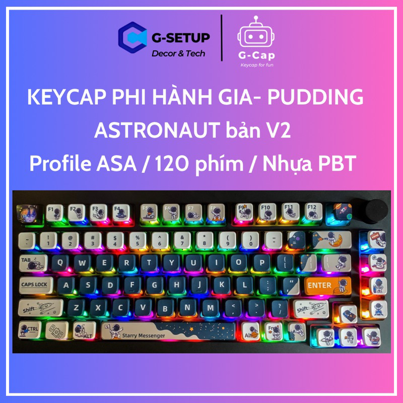 Keycap Phi hành gia/Pudding Astronaut bản V2 PRO xuyên led nhựa PBT dày ...