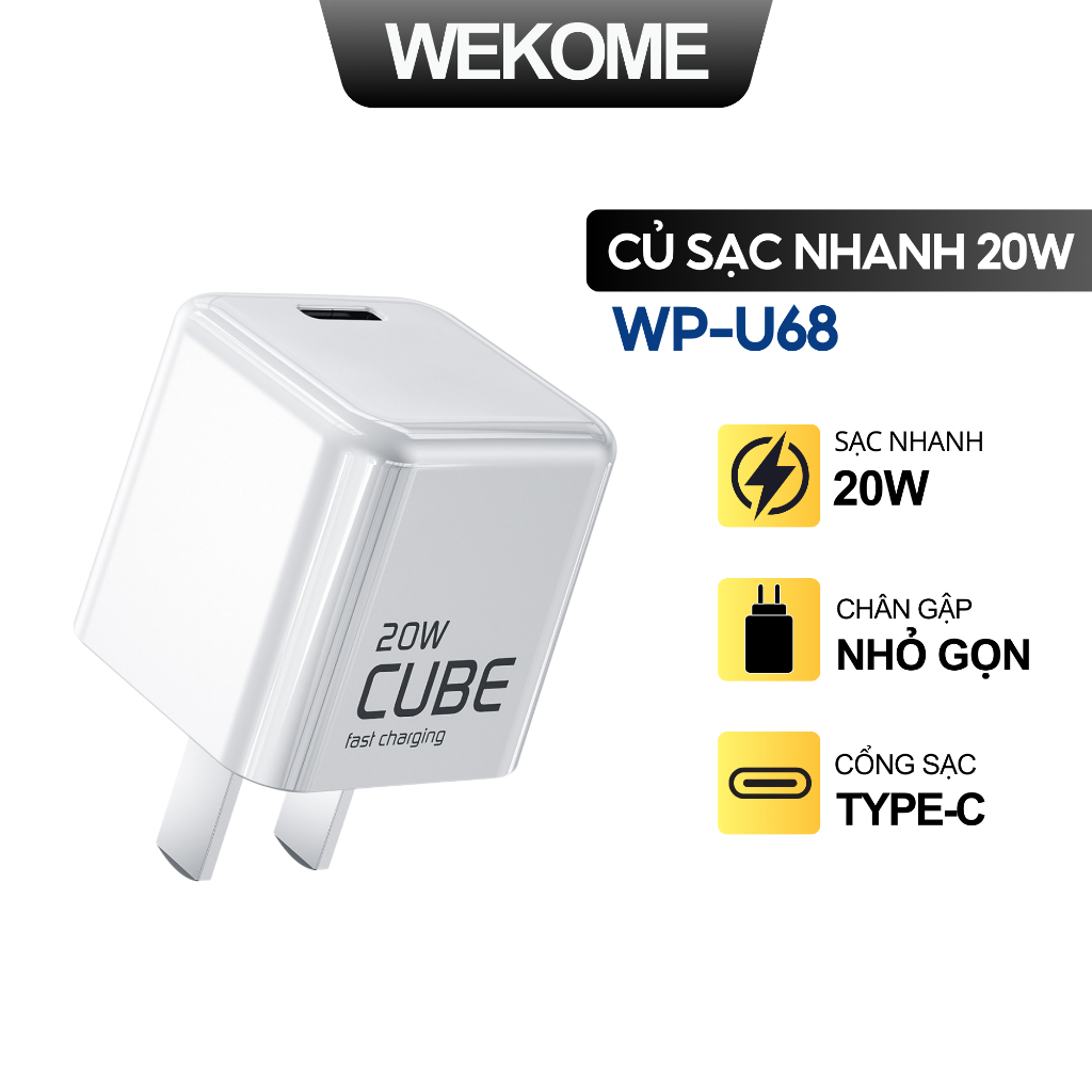 Củ Sạc Nhanh 20W WEKOME Cổng sạc Type C thiết kế nhỏ gọn cho các dòng ...
