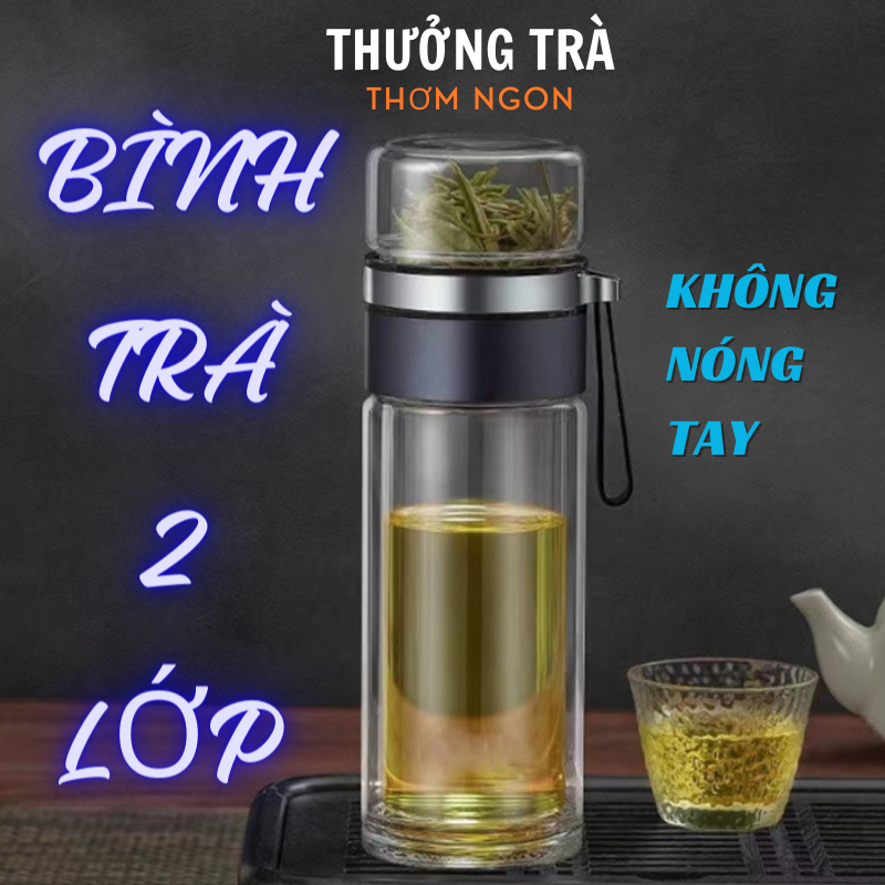 Bình pha trà thuỷ tinh 2 lớp cao cấp AN COFFEE 420ml có lọc trà inox 304 chịu nhiệt cao từ -20 ...