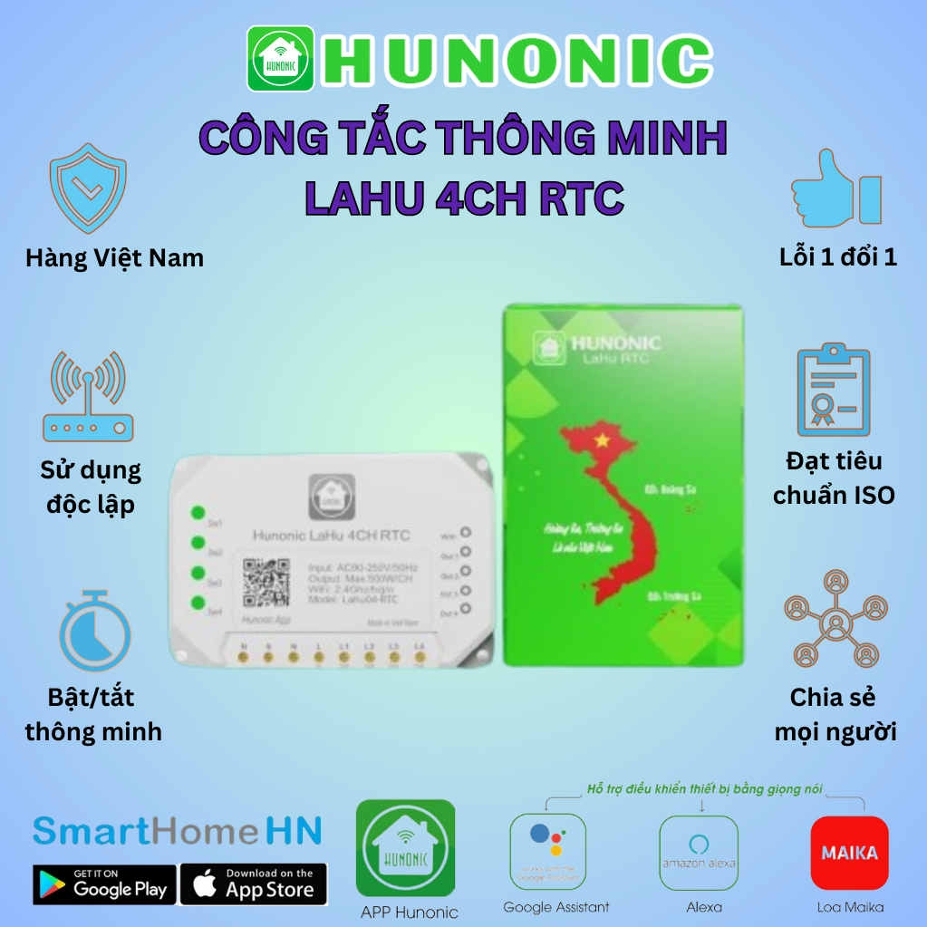 [Lắp Nổi] Công Tắc Hunonic Lahu 4 kênh, 1 kênh công suất lớn và Lahu ...