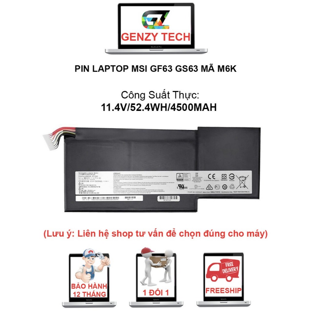 Pin MSI GF63 GS63 8RD 8RC GF75 BTY BTY-M6K 7RG 7RG-005 M6K - BẢO HÀNH ...