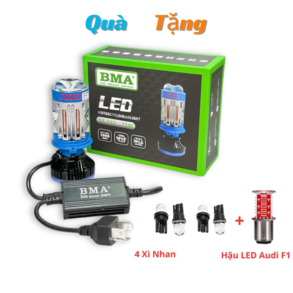 Đèn LED Pha Bi Cầu T10 BMA - 75W Laser Lắp Ô Tô Xe Máy 12,24V DC H4 ...
