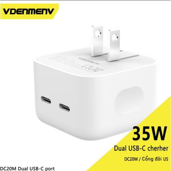 Cốc Sạc Nhanh VDENMENV DC20M Sạc Nhanh 35W, ABS Chống Cháy, IC Thông Minh (2 Cổng Sạc Type-C ...