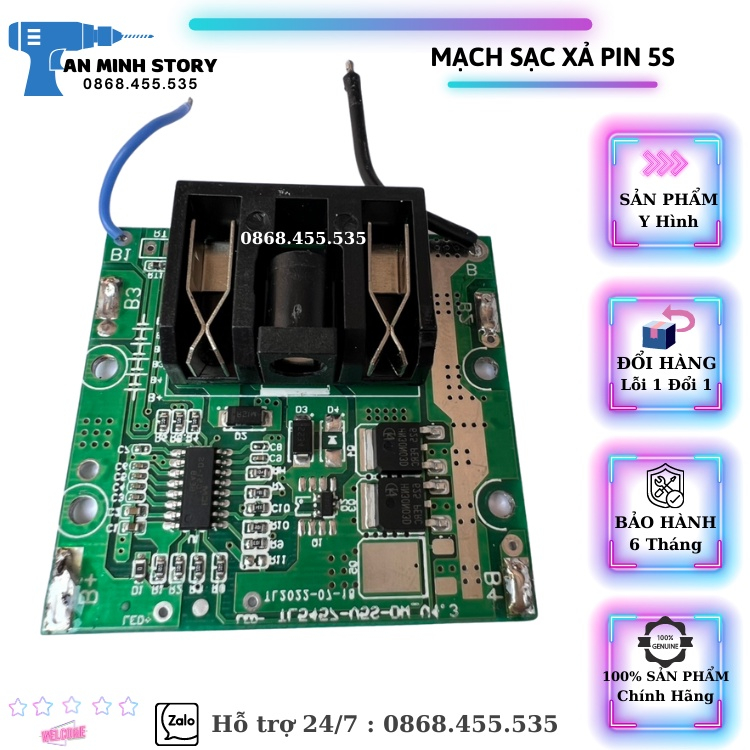 Mạch sạc xả và bảo vệ pin 5 cell - 2 khe chân tiếp xúc (Loại pin cho ...