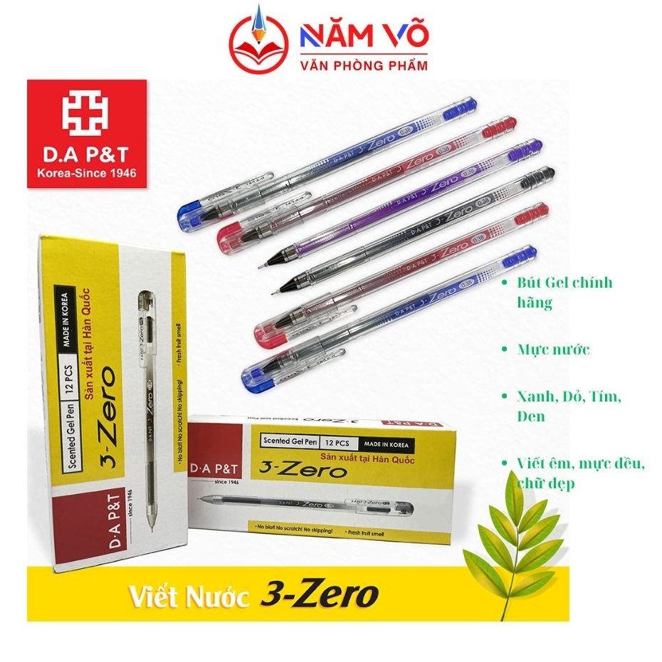 [3ZERO] HỘP 12 Cây Bút Gel / Viết Gel Nước 3-Zero/ 3 Zero Ngòi 0.38mm D.A P&T Hàn Quốc (Xanh ...