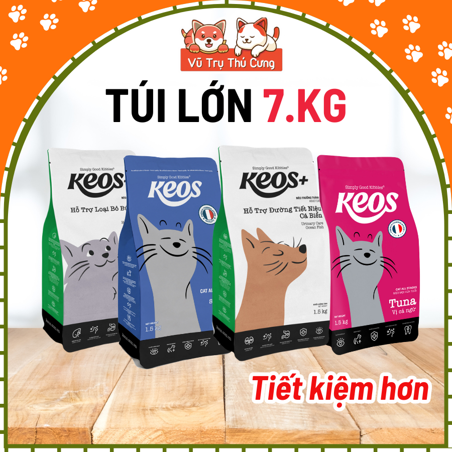(7Kg) Thức Ăn Hạt Cho Mèo Keos Hỗ Trợ Tiết Niệu và Tiêu Búi Lông | Shopee Việt Nam