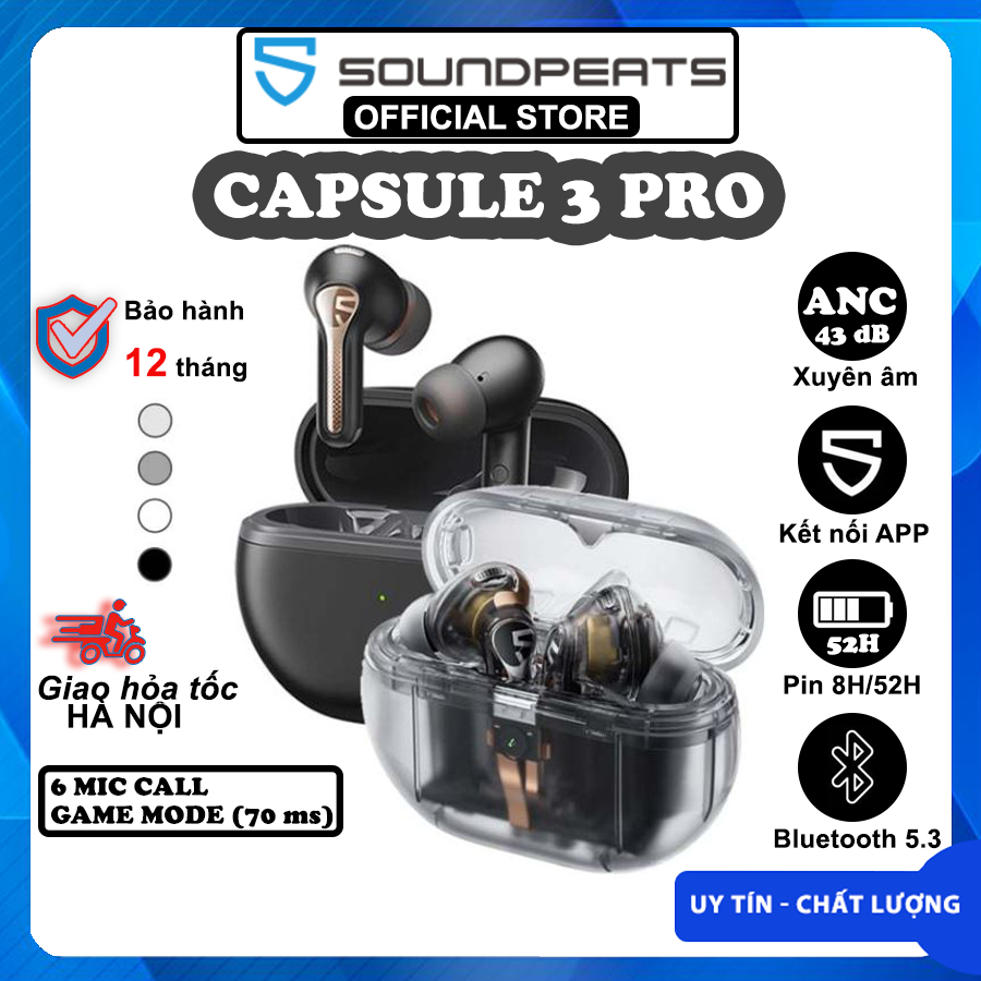 Tai nghe True Wireless SoundPEATS Capsule 3 Pro | ANC 43dB | 6Mic Clear ...