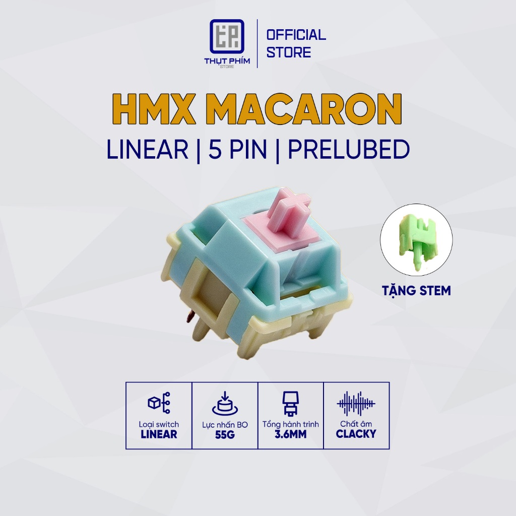 Switch HMX Macaron Linear 55gr 2 stem thay thế công tắc bàn phím cơ ...