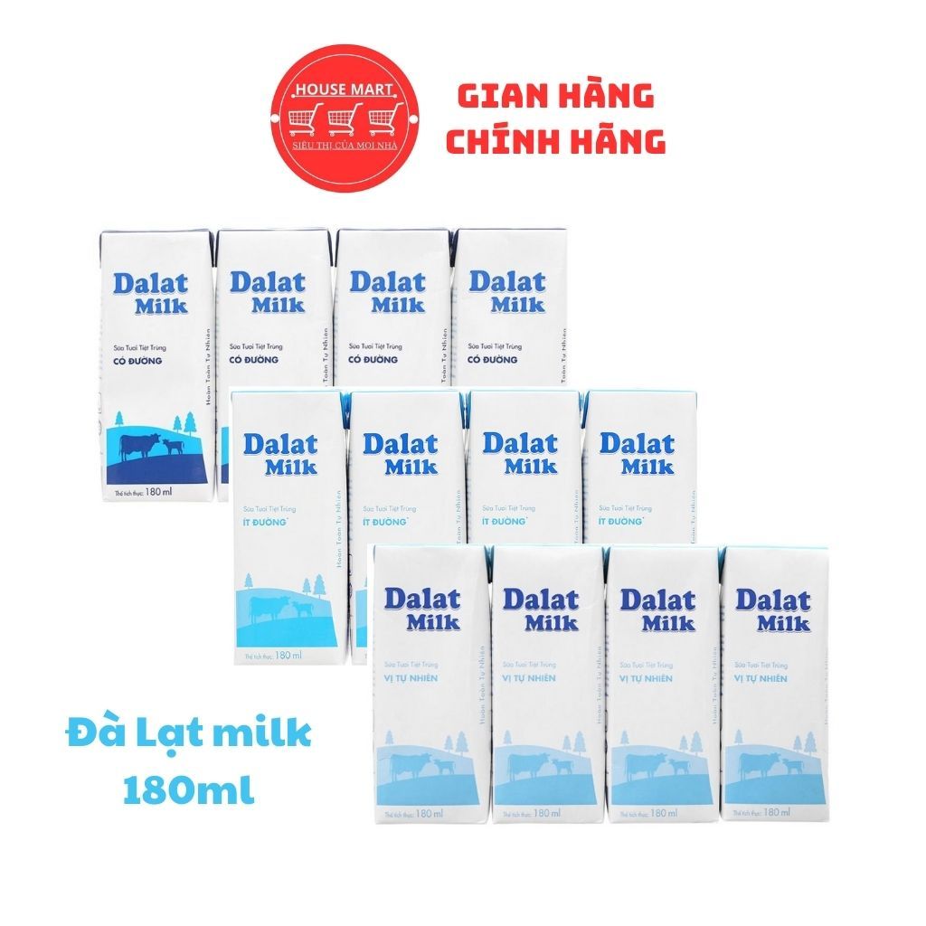 Lốc 4 Hộp Sữa Tươi Tiệt Trùng Dalatmilk Không Đường/ Ít Đường/ Có Đường 180ml | Shopee Việt Nam