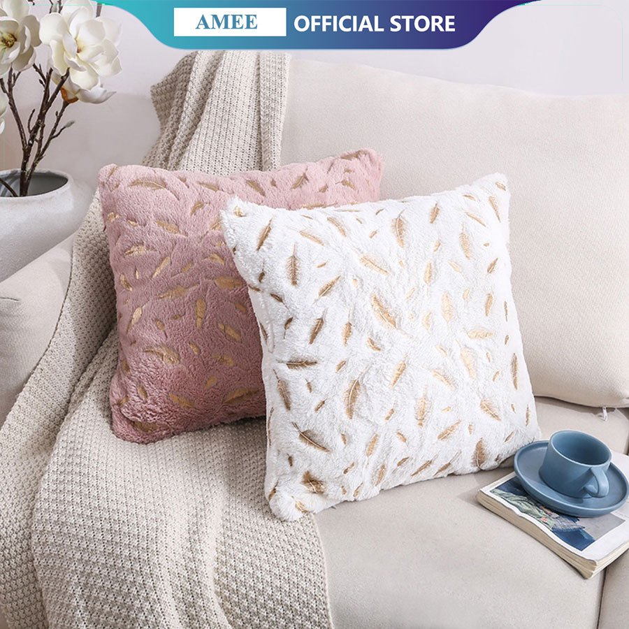 Vỏ gối sofa vải nhung lông vân lá, bọc gối tựa sofa 45x45 hình vuông ...