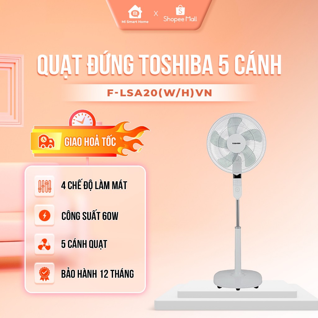 [Shop GIAO LẮP hỏa tốc HN] Quạt cây đứng Toshiba 5 Cánh, 9 Cánh F-LSA10(H/K),F-LSA20(W/H), F ...