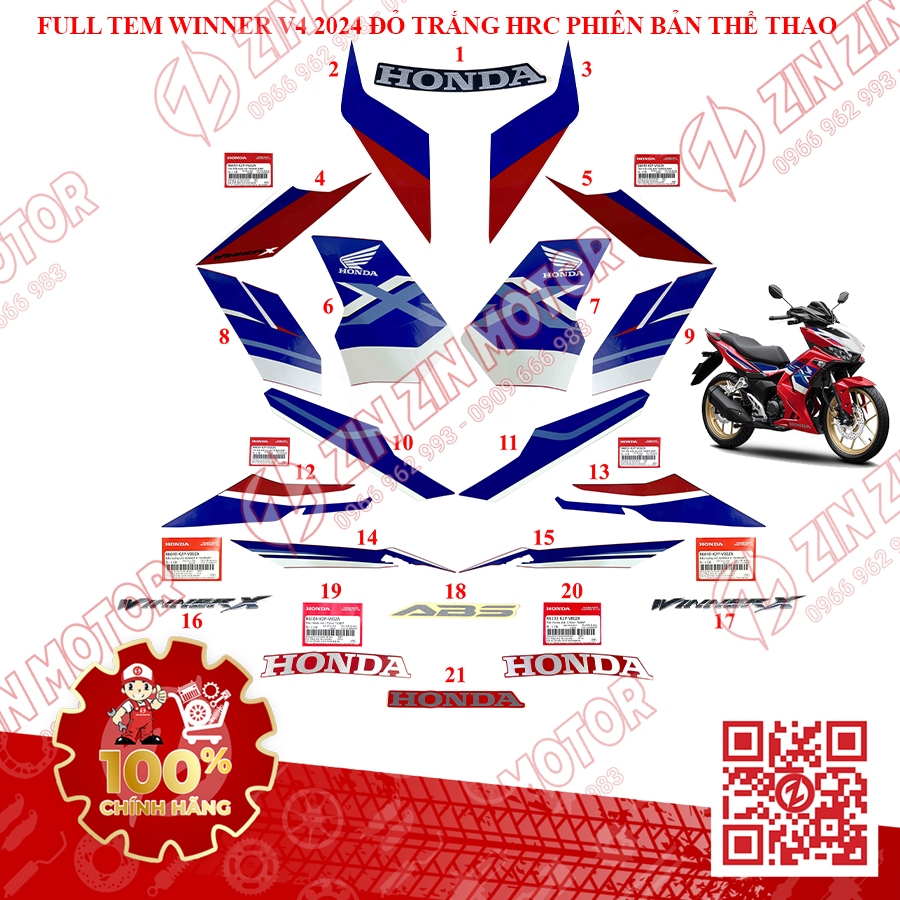 Tem Xe Winner X V4 2024, Tem Rời Winner X 2024 Đỏ HRC (Đỏ Trắng Đen ...