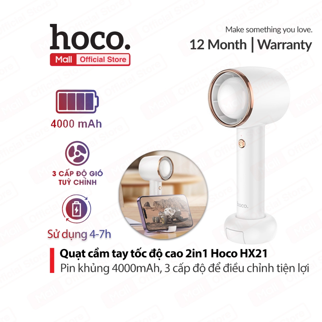 Quạt cầm tay 2in1 Hoco HX21 nhỏ gọn tiện lợi kèm giá đỡ điện thoại ...