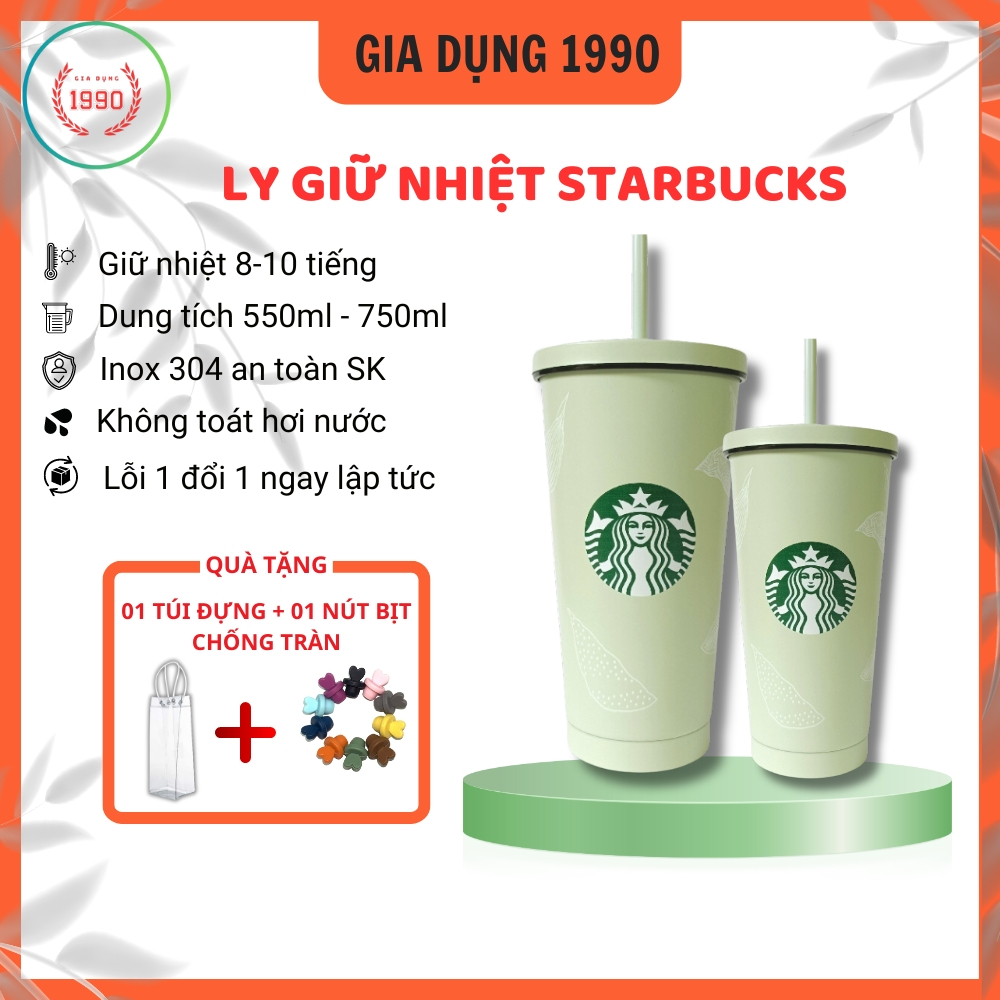 Ly giữ nhiệt starbuck xanh mint inox 304 chống gỉ, bình giữ nhiệt cao ...