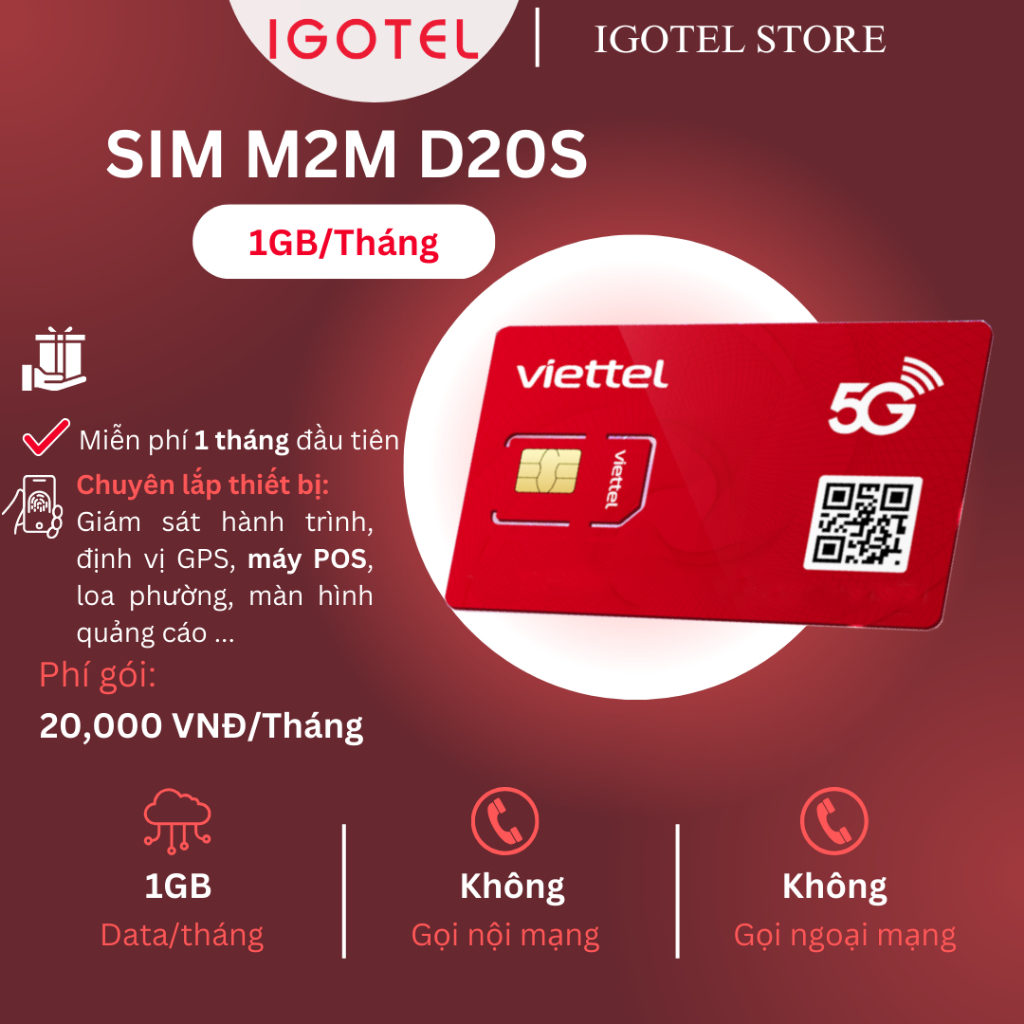 [GÓI 1T] SIM M2M 4G VIETTEL D20S-D30S-D40S-D50S-D60S. Dùng cho các thiết bị: định vị, cảm biến ...