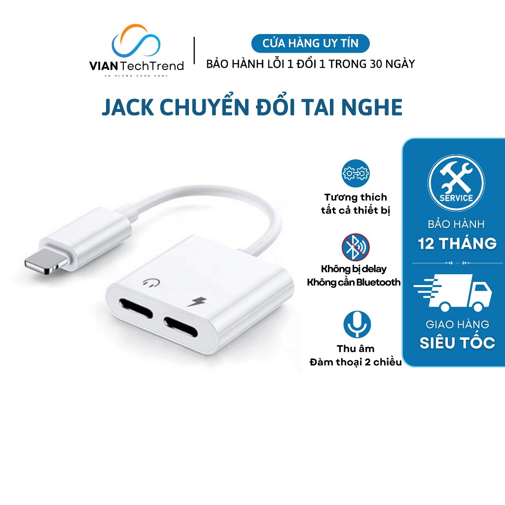 Jack Chia Cổng Vừa Sạc Vừa Nghe cho IP 7 đến 14 - Bảo Hành 12 Tháng ...