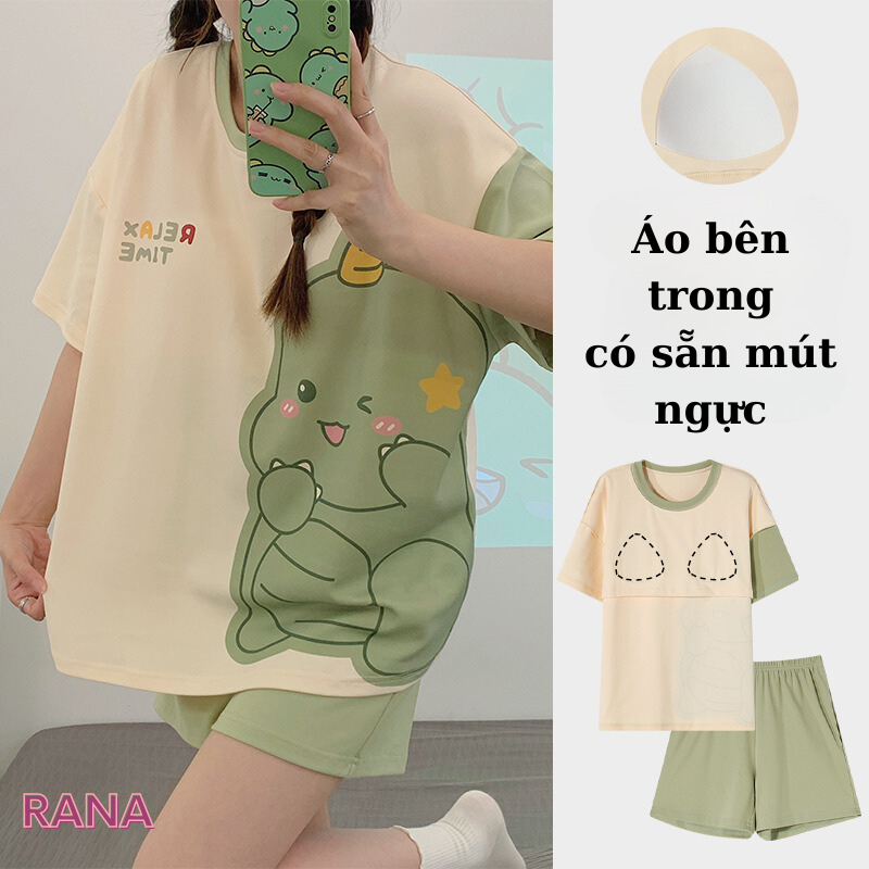 Bộ quần áo mặc nhà quần áo ngủ cho nữ có đệm ngực RaNa bộ quần áo mùa ...