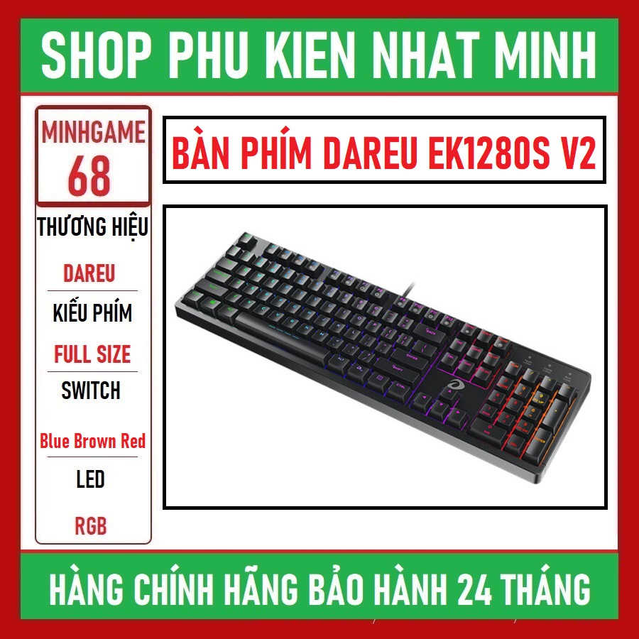 Bàn phím cơ Dareu EK1280s black full size (MULTI LED) (Blue/ Brown/ Red ...