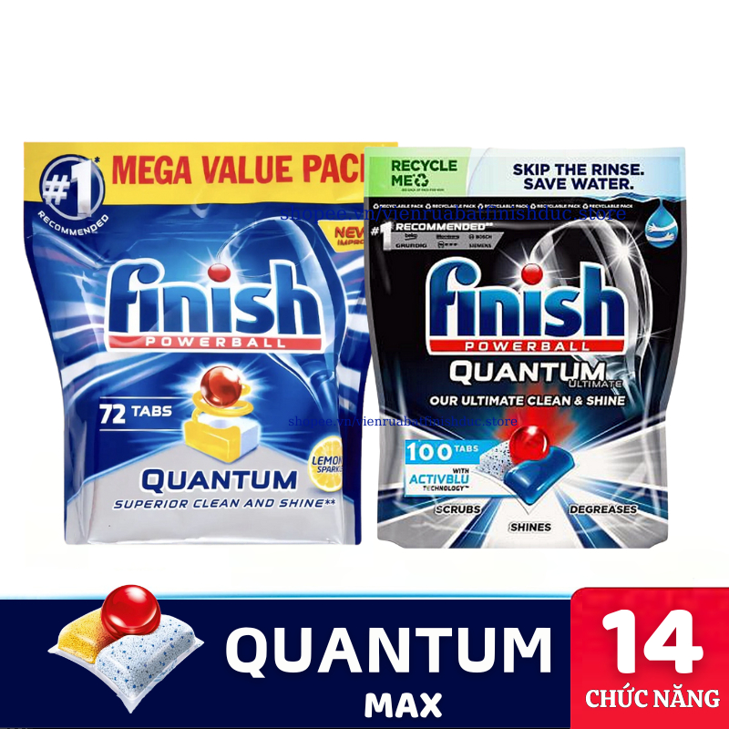 Viên rửa bát Finish quantum Max quantum Ultimate 100 72 60 viên loại cao cấp chuyên dùng cho máy ...
