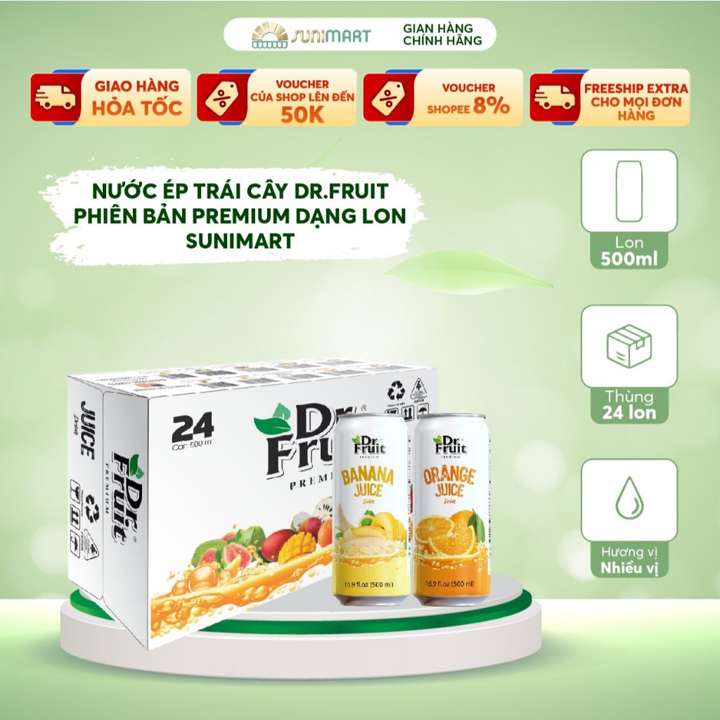 Nước ép Trái Cây DR.FRUIT phiên bản Premium dạng lon Sunimart - Thùng ...