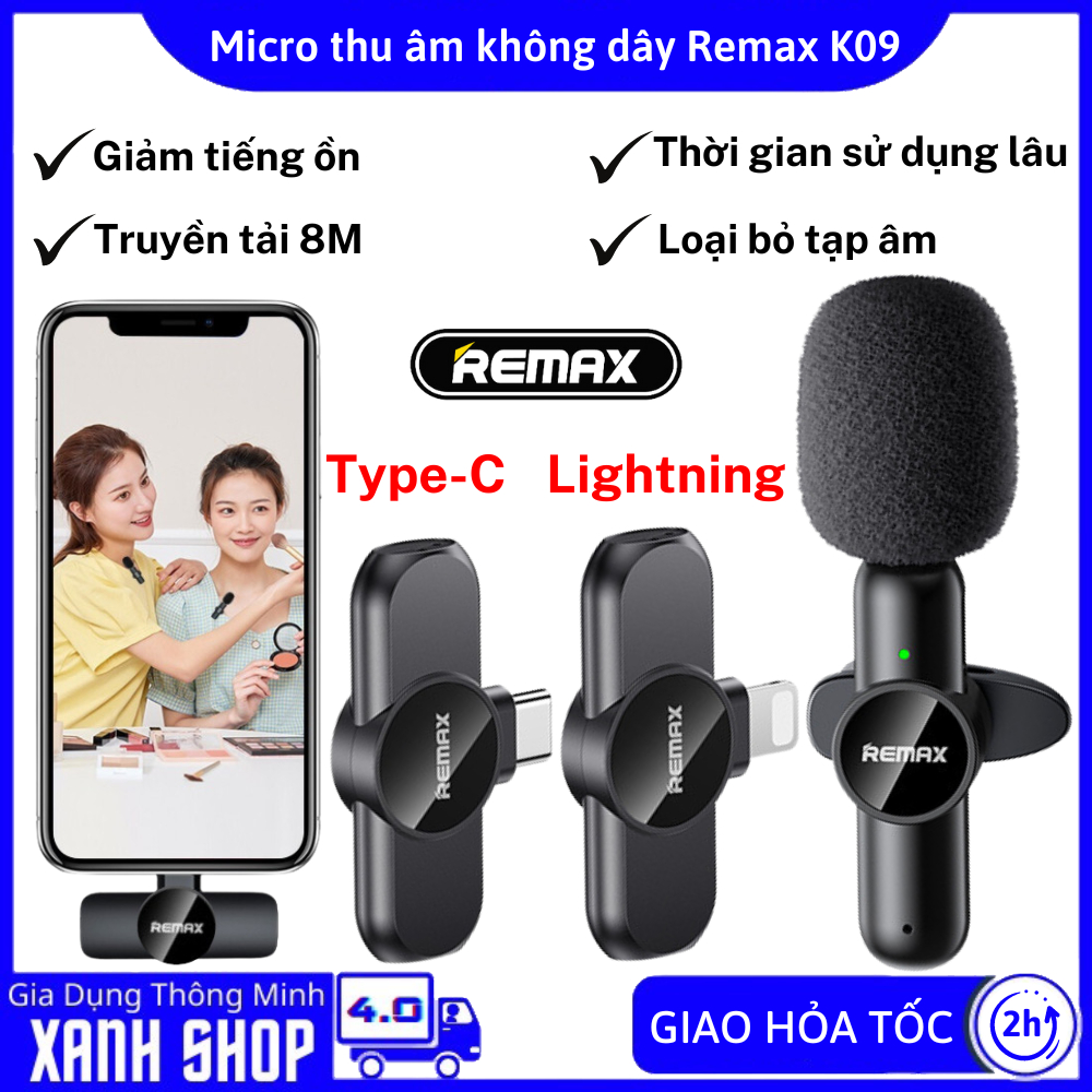 Mic thu âm không dây cho điện thoại Remax K09 khử lọc tiếng ồn, Micro không dây cài áo ...
