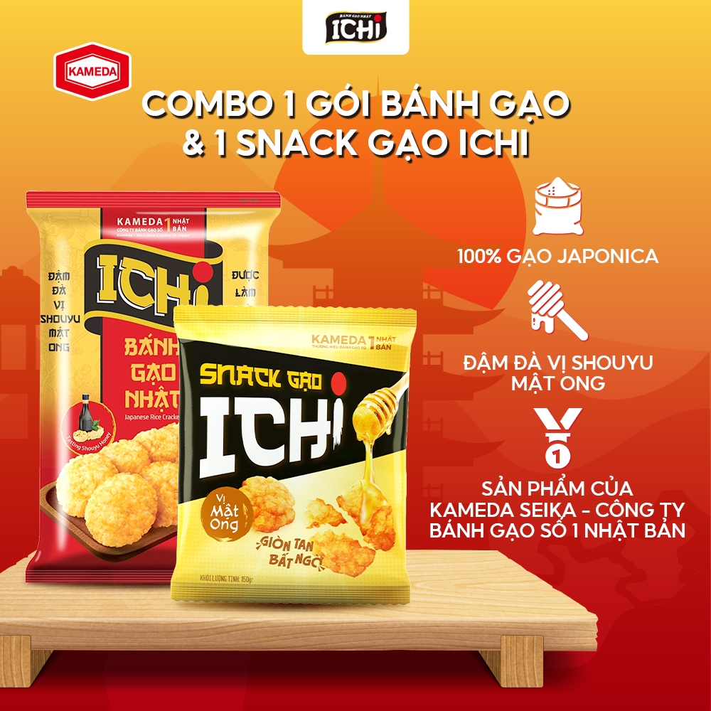 COMBO ĂN VẶT BÁNH 100g VÀ SNACK 150g - Bánh gạo Nhật ICHI vị Shouyu mật ong bánh gạo ăn vặt giòn ...