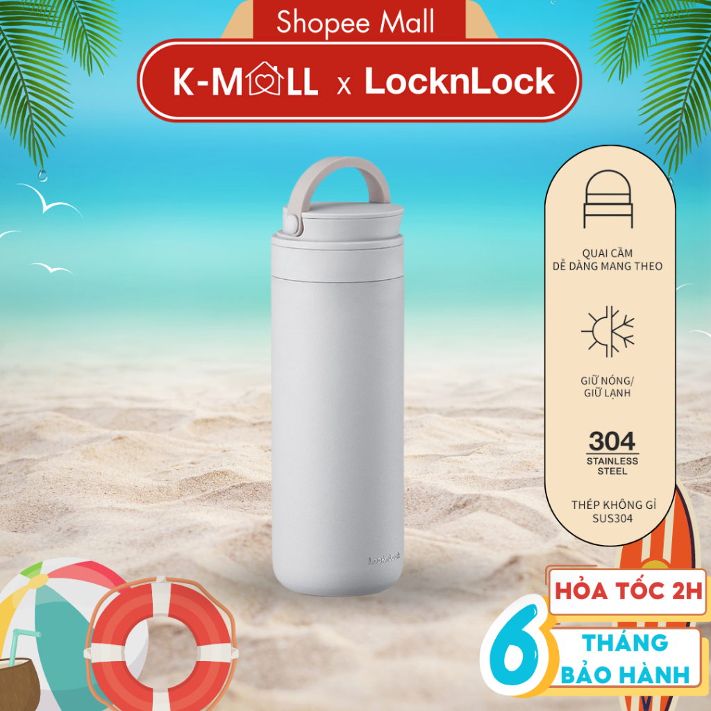Bình giữ nhiệt LocknLock 475ml Metro Two Way LHC4274 màu trắng, thép không gỉ, có quai xách - K ...