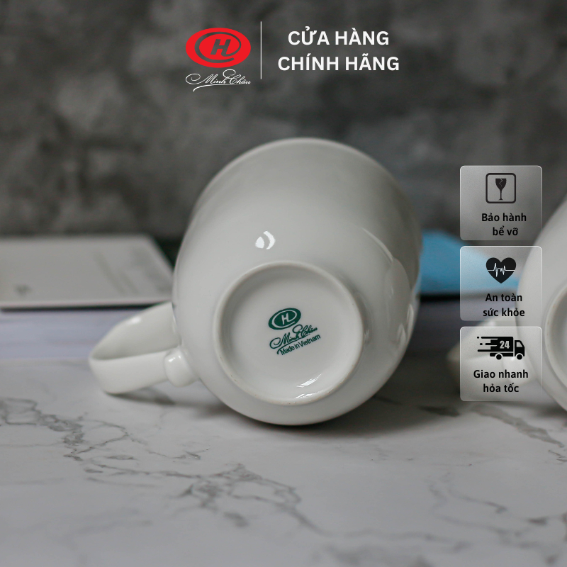 Cốc nước trắng trơn có quai kèm nắp đậy sứ Minh Châu 360ml - CN06 ...