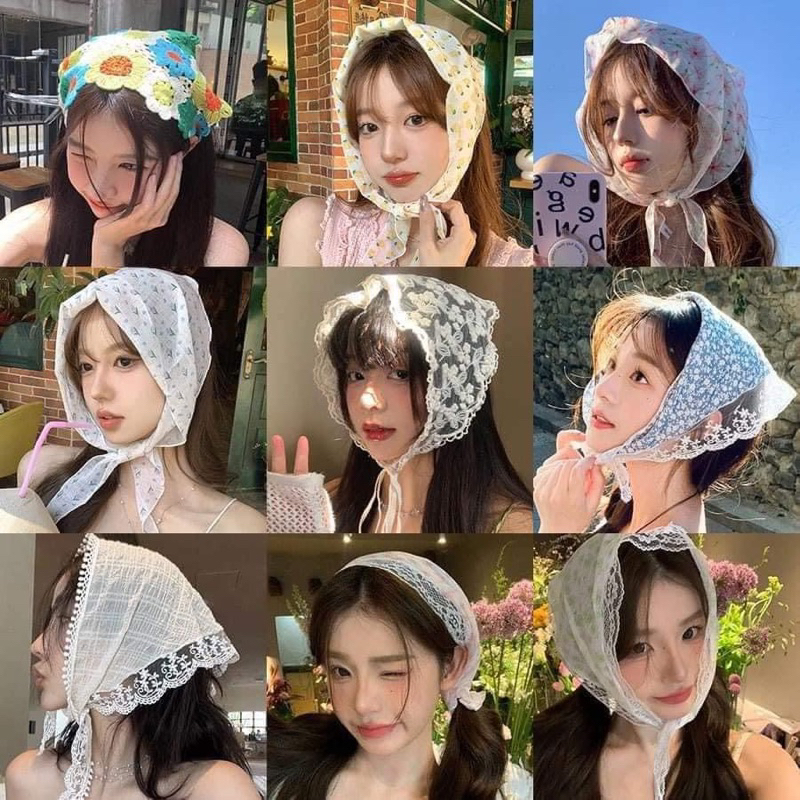 Khăn tam giác, khăn choàng đầu len bông hoa bandana đội trùm đầu viền ...