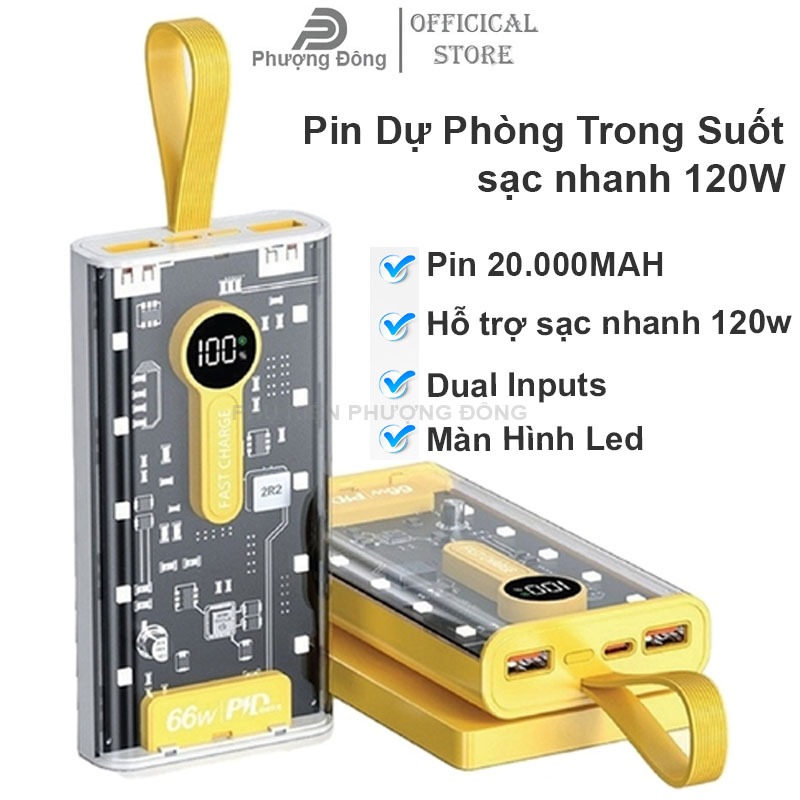 Sạc Dự Phòng PD 120W Trong Suốt 20.000mAh POWER USB Input Type C - Bảo ...
