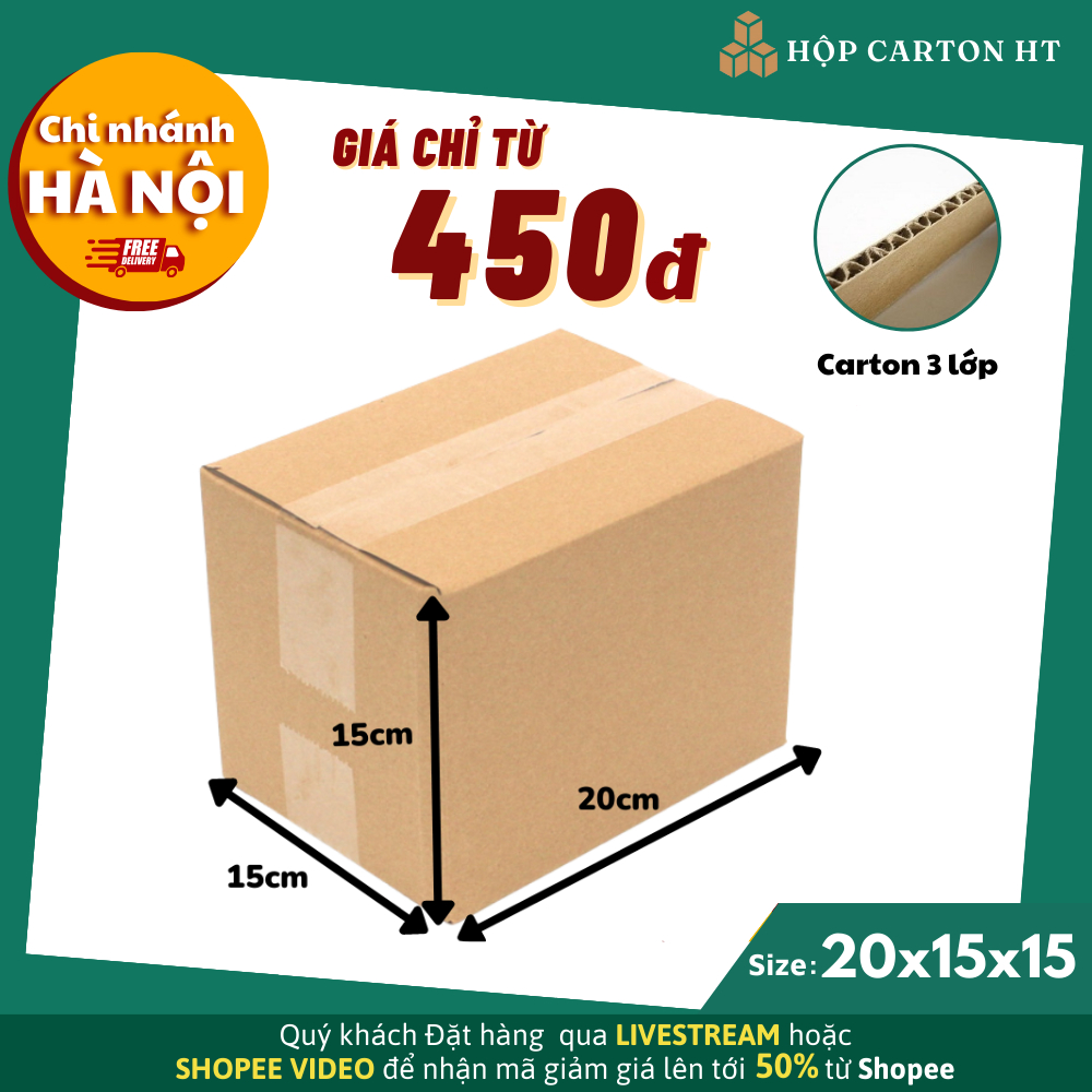 20x15x15 COMBO 20 Hộp carton đóng hàng đựng giày dép, phụ kiện đồ gia ...