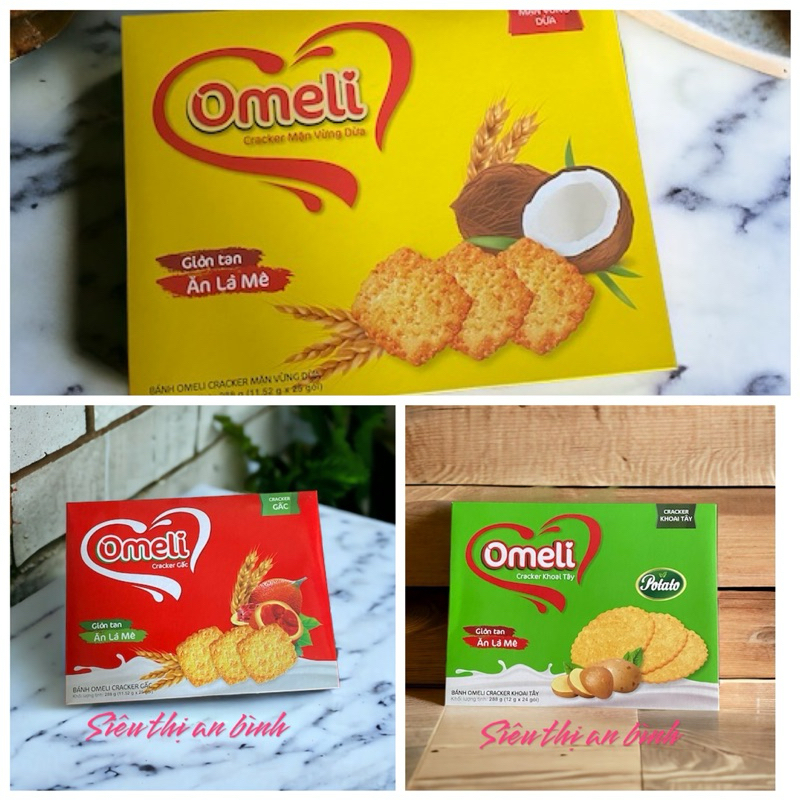 Bánh Omeli Cracker Hộp 288G Khoai Tây/Vừng dừa/Gấc | Shopee Việt Nam
