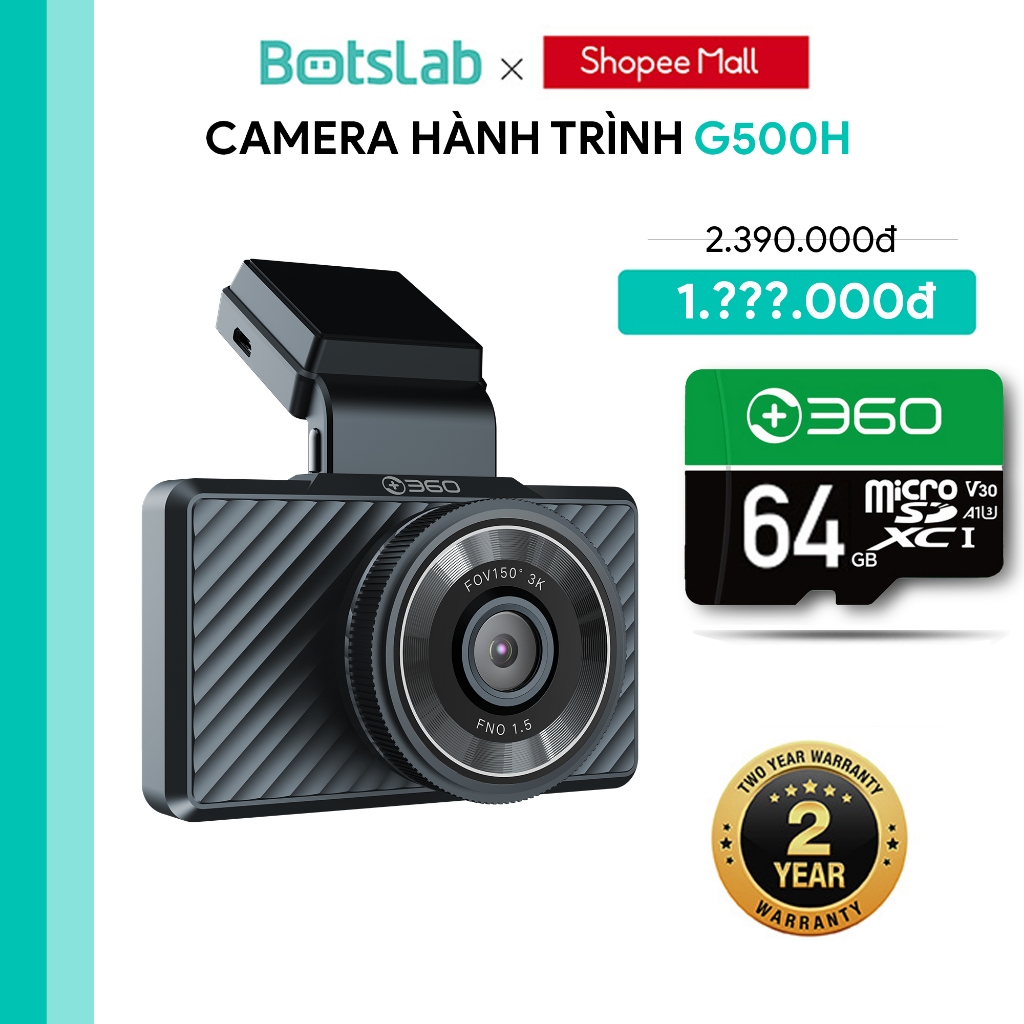 [TẶNG THẺ NHỚ 64GB] Bộ đôi camera hành trình Botslab G500H 360 Dash Cam | cam 3K+720P | tích hợp ...