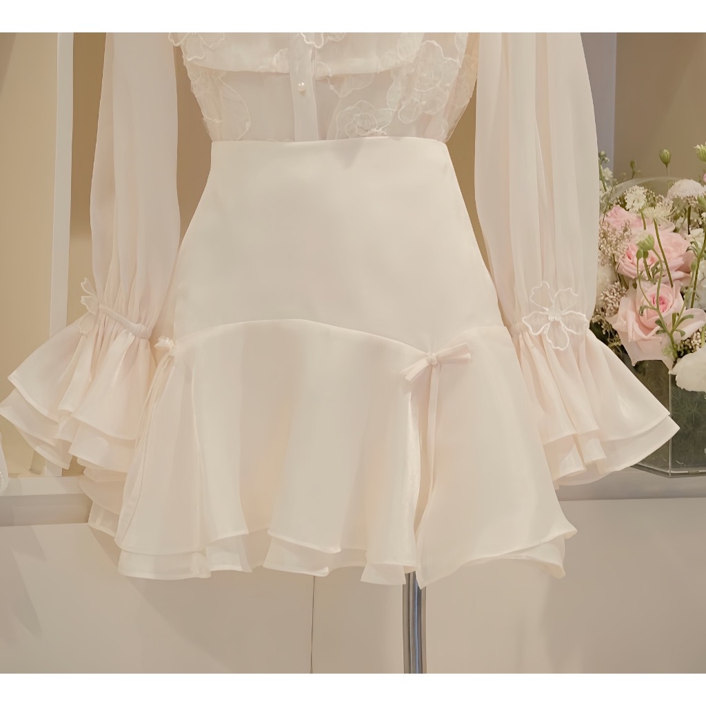 Ara - Chân váy tơ đính nơ xòe tầng 3 màu Rin Skirt Cv29 | Shopee Việt Nam