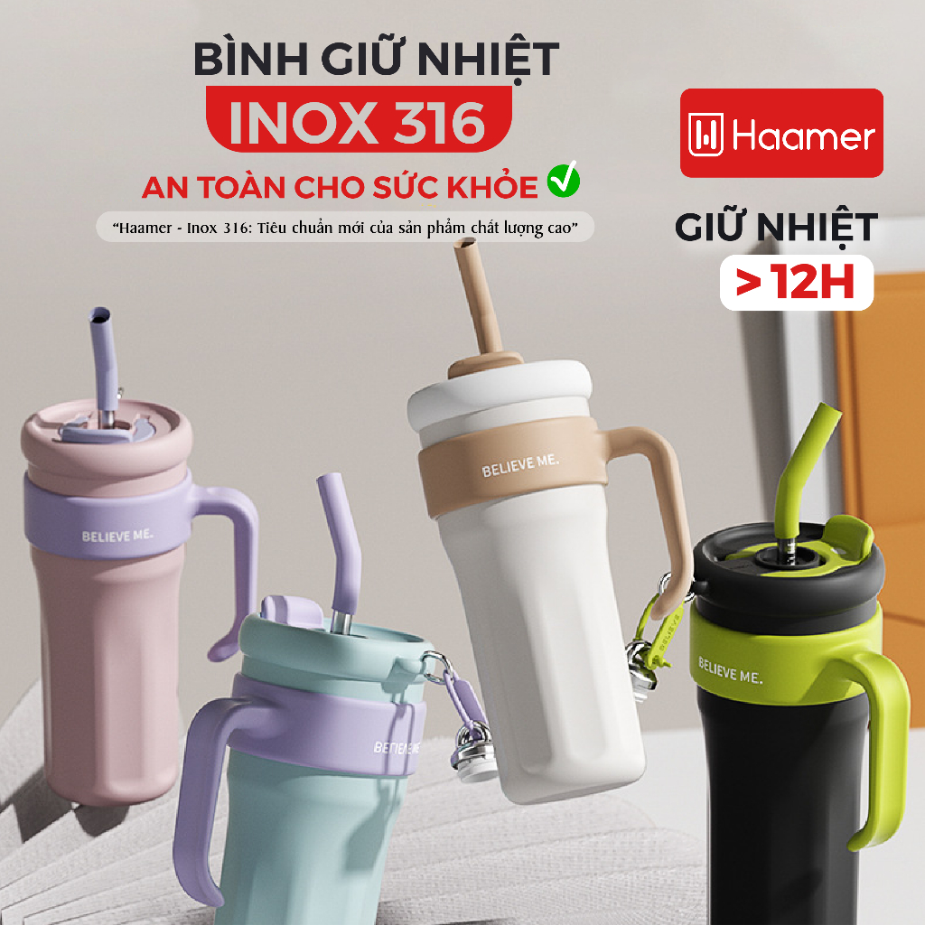 Bình giữ nhiệt Haamer Chất liệu Inox 316 An toàn thực phẩm, Cốc giữ nhiệt đến 12 tiếng, Dung ...
