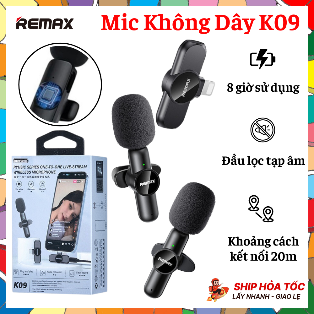 Micro Thu Âm Không Dây Remax K09, Dung Lượng Pin 8 Giờ, Chức Năng Lọc ...