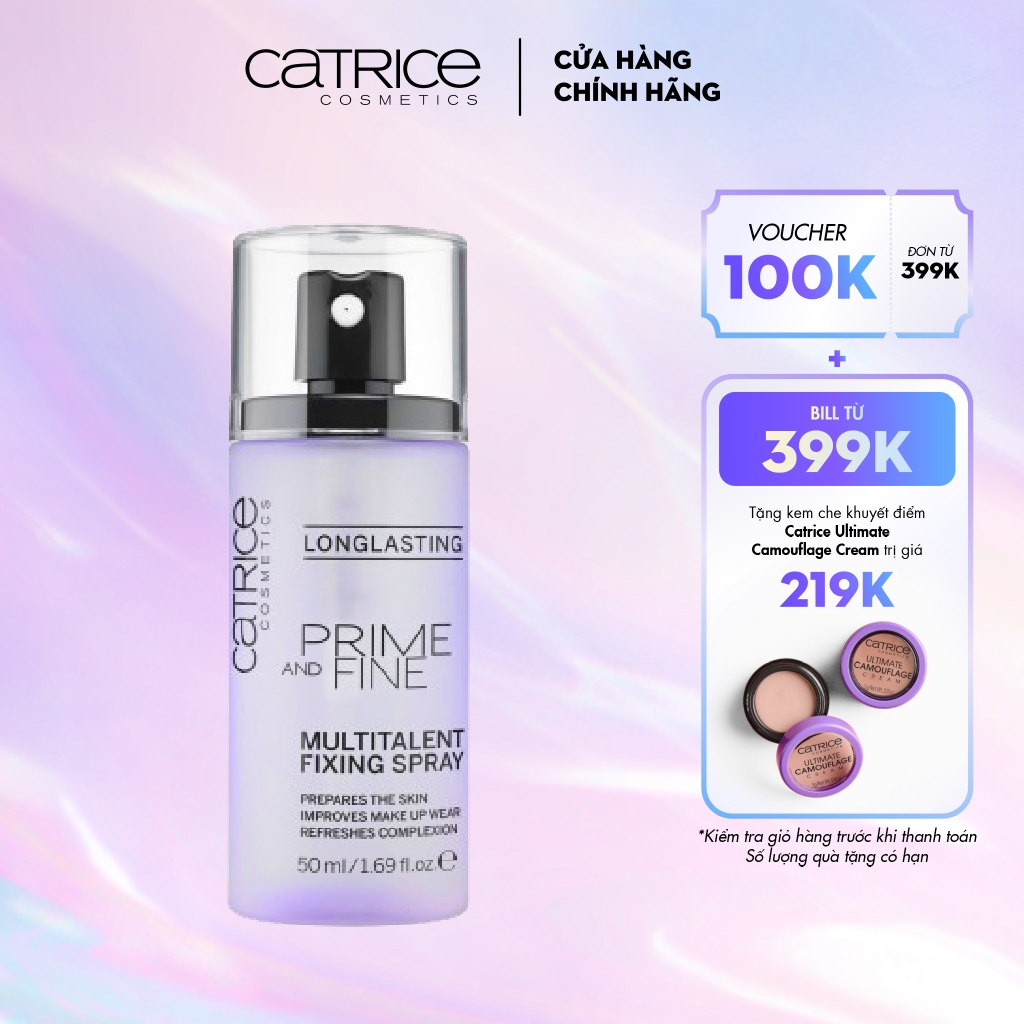 Xịt khóa nền Catrice Prime And Fine Multitalent Fixing Spray giúp da ...