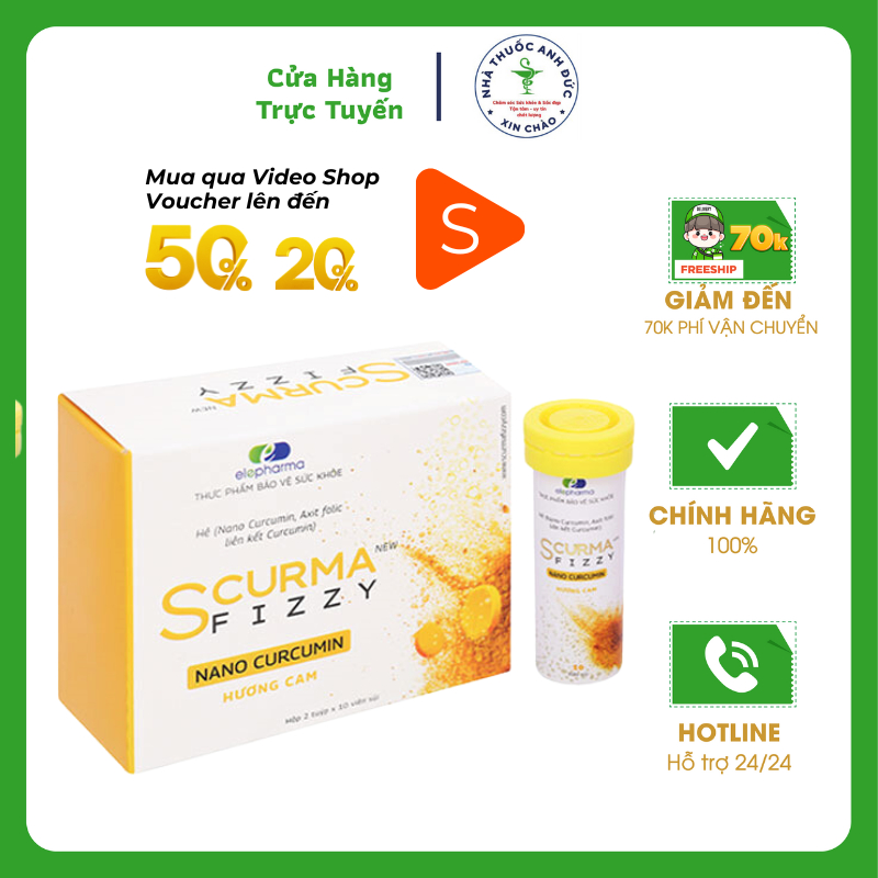 Viên sủi nghệ Nano curcumin Scurma Fizzy - Giảm viêm loét dạ dày - Đẹp ...