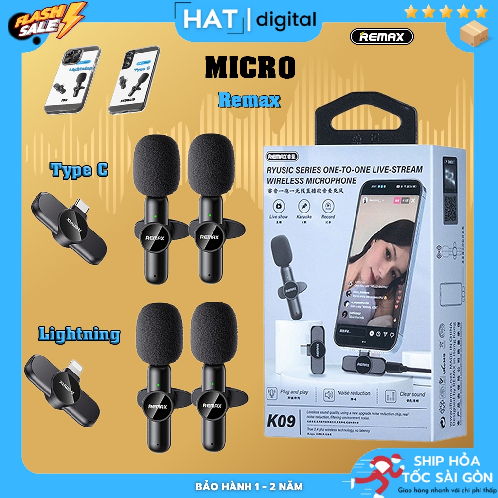 Micro Không Dây K09 Remax Hỗ Trợ Livestream | Micro Thu Âm Không Dây Cài Áo K09 Remax Khử Tiếng ...