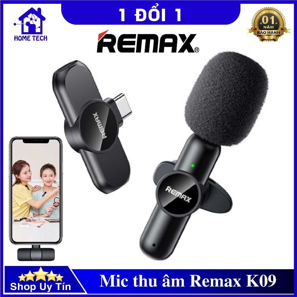 Mic Thu Âm Cài Áo Không Dây REMAX K09 thu âm to, lọc ồn tốt phục vụ livestream, quay video cho ...