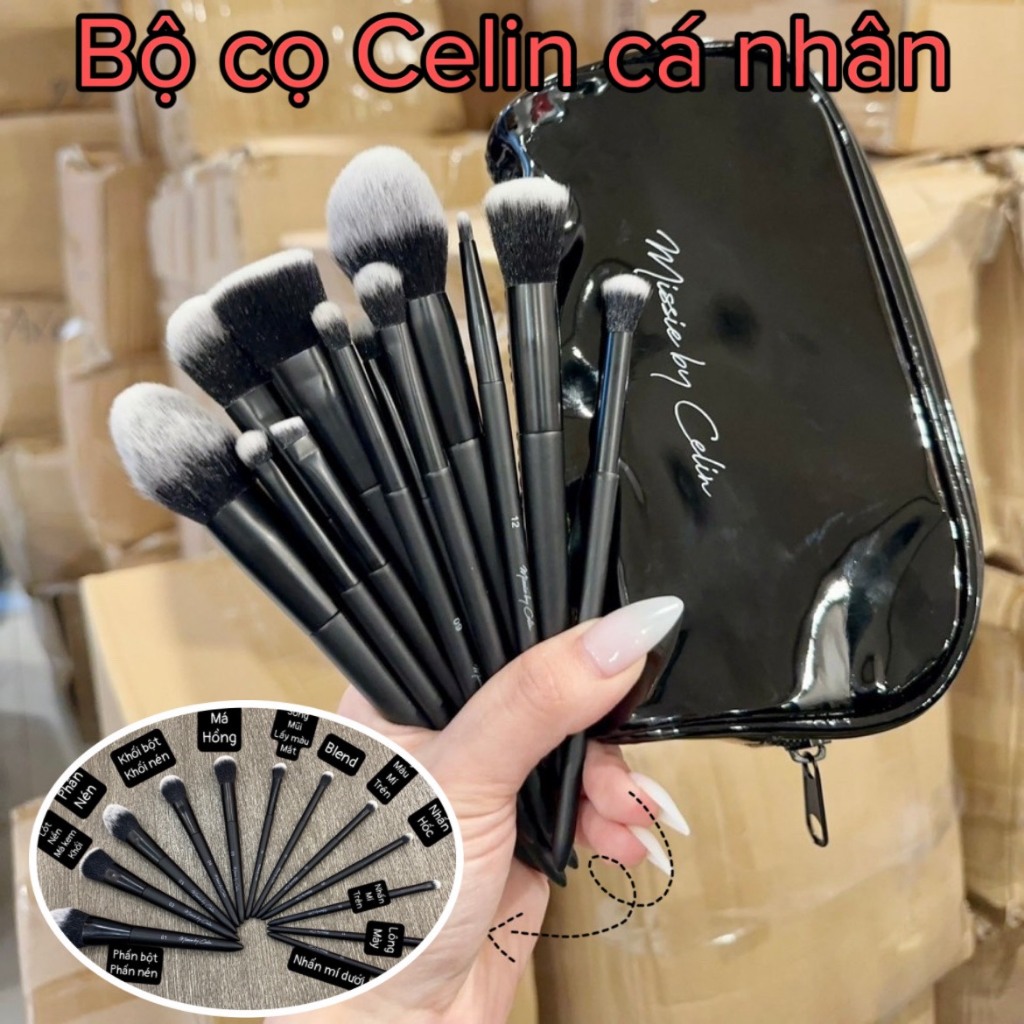 Bộ cọ Celin cá nhân 12 cây màu Đen đẹp sang lông cọ mềm mượt sử dụng trong makeup ...