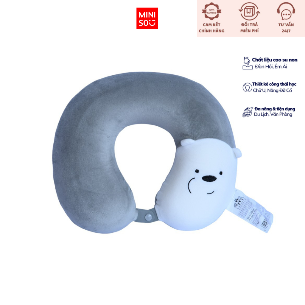 Gối chữ U cao su non We bare bears chính hãng Miniso kê cổ chống mỏi, du lịch, văn phòng tiện ...