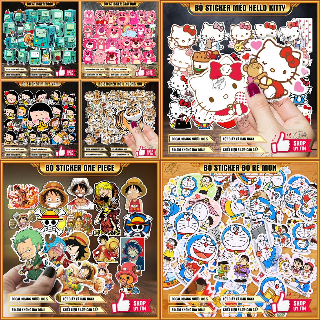Combo 100 sticker dễ thương cho bé trang trí nón bảo hiểm xe hình dán ...