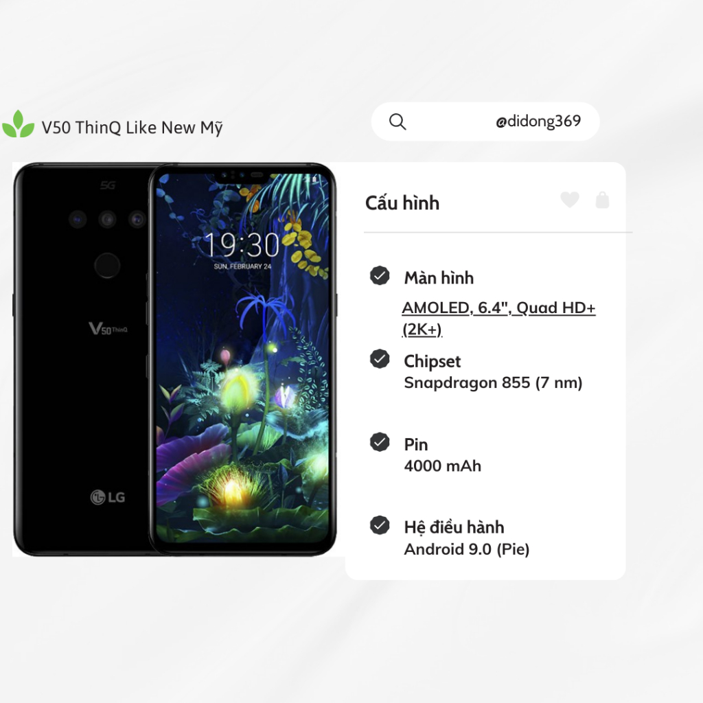 Điện thoại LG V50 ThinQ bản Mỹ 1 sim - Ram6Gb/Room128Gb/Snap855 - Cấu ...