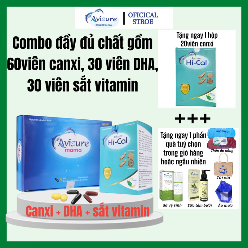 Combo Sắt canxi DHA vitamin Avisure mama 60v + Hical canxi 60V và cho bà bầu Date mới | Shopee ...